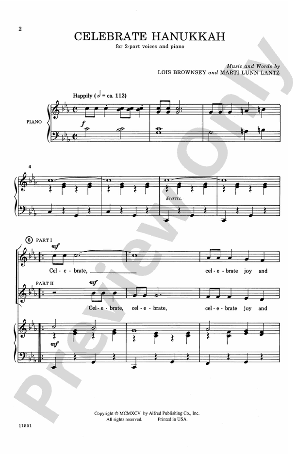 Celebrate Hanukkah 2 Part Choral Octavo Lois Brownsey Digital Sheet