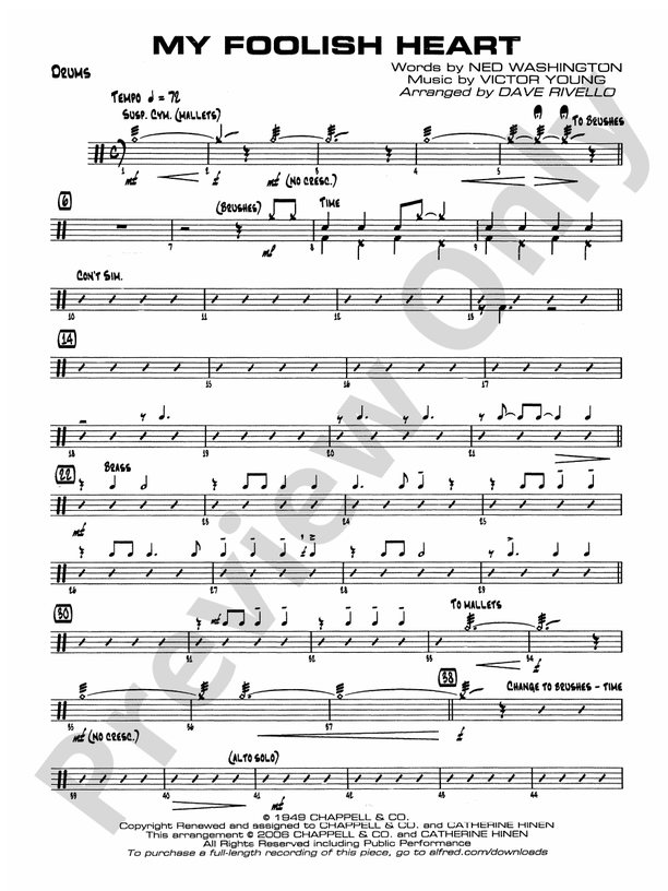 My Foolish Heart: Drums: Drums Part - Digital Sheet Music Download