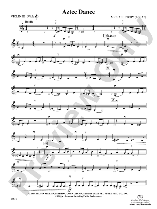 Aztec Dance: 3rd Violin (Viola [TC]): 3rd Violin (Viola [TC]) Part ...