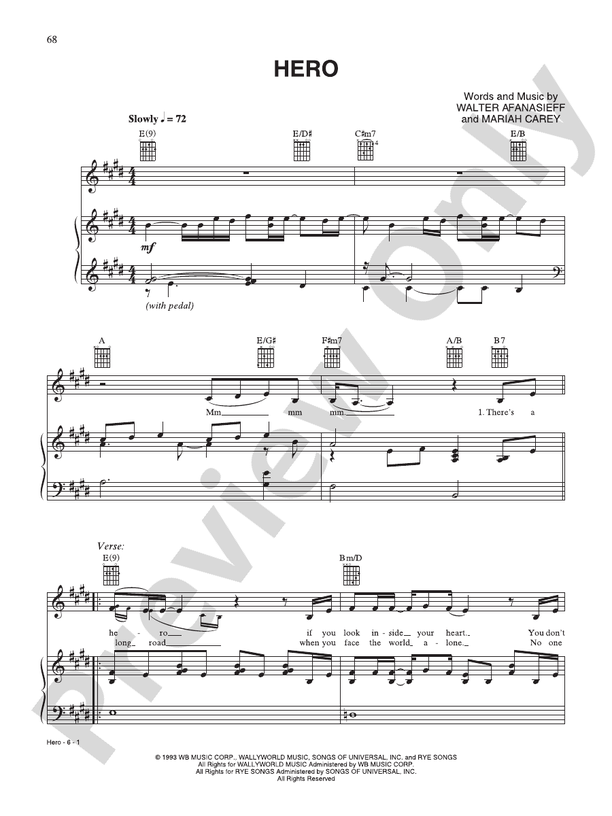 Hero: Piano/Vocal/Guitar: Miriah Carey - Digital Sheet Music Download