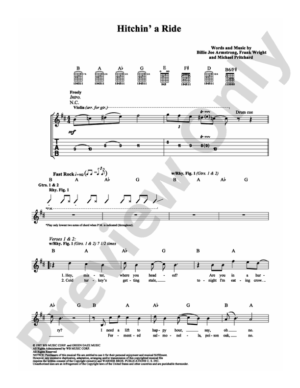 Hitchin' a Ride: Guitar TAB: Green Day - Digital Sheet Music Download