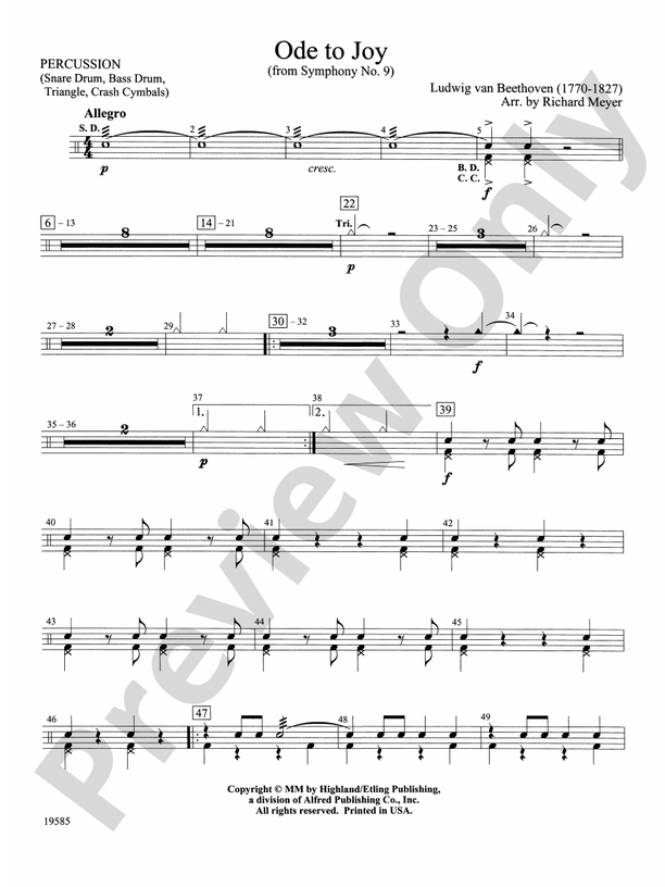 Ode to Joy from Symphony No. 9: 1st Percussion: 1st Percussion Part ...
