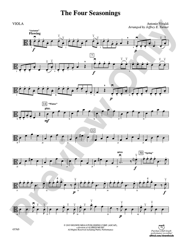 The Four Seasonings: Viola: Viola Part - Digital Sheet Music Download