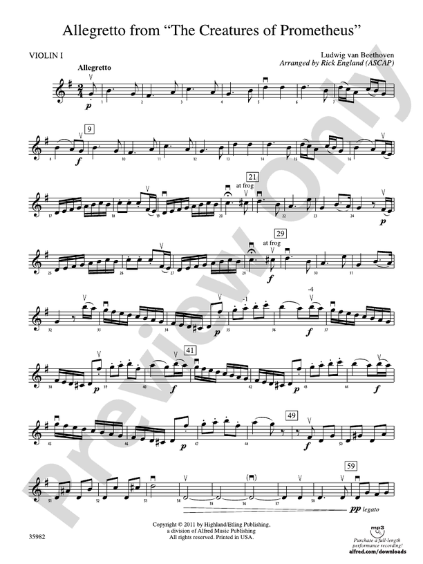 Allegretto from The Creatures of Prometheus: 1st Violin: 1st Violin ...