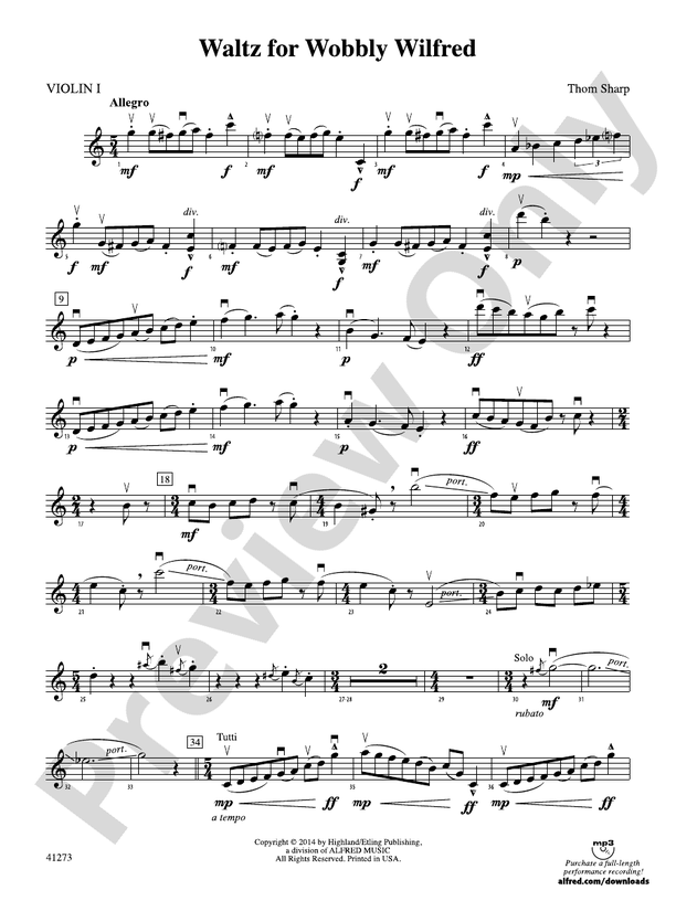 Waltz for Wobbly Wilfred: 1st Violin: 1st Violin Part - Digital Sheet ...
