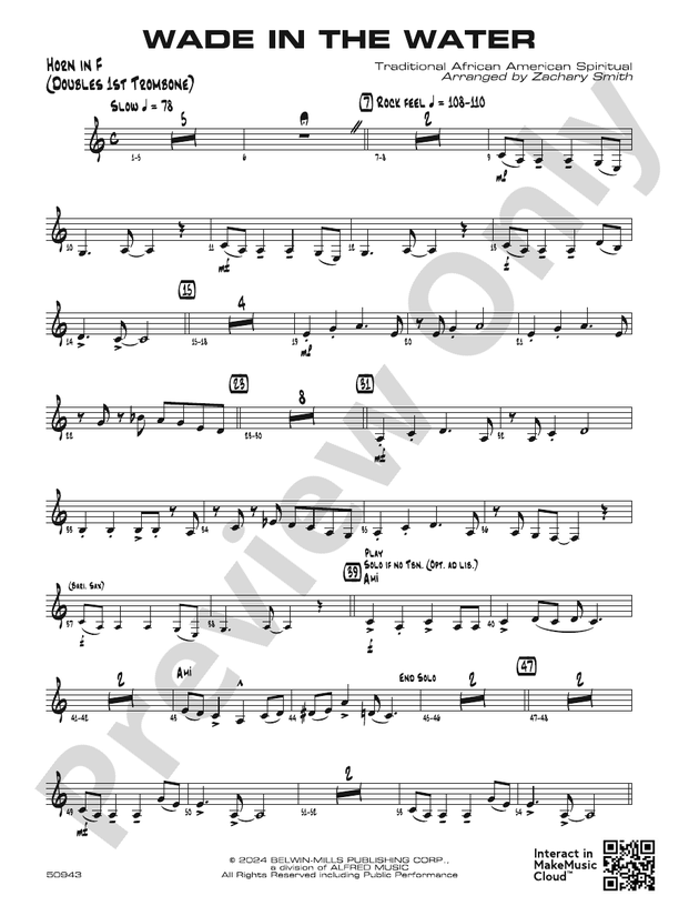 Wade in the Water: 1st F Horn: 1st F Horn Part - Digital Sheet Music ...
