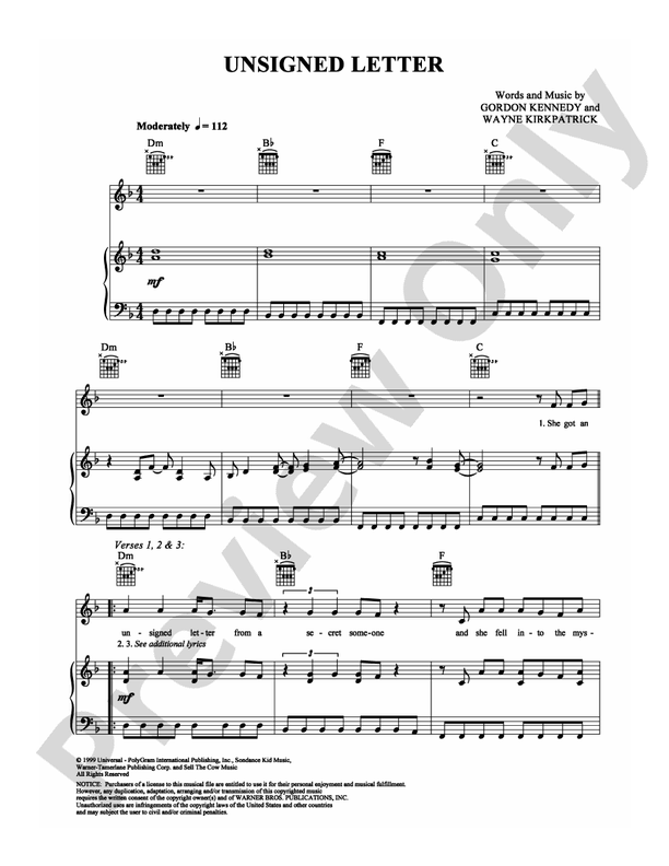 Unsigned Letter: Piano/Vocal/Chords: Chris Gaines - Digital Sheet Music ...