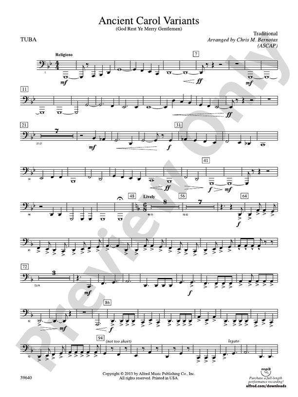 Ancient Carol Variants: Tuba: Tuba Part - Digital Sheet Music Download