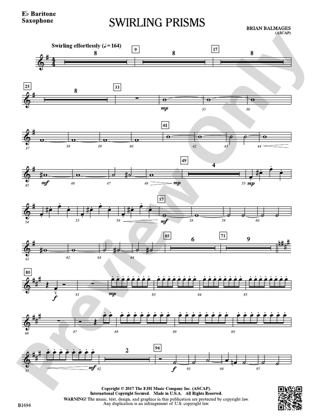 Swirling Prisms: E-flat Baritone Saxophone: E-flat Baritone Saxophone Part: Brian Balmages ...
