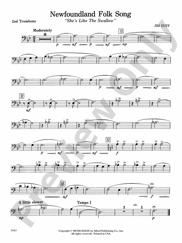 Newfoundland Folk Song: 2nd Trombone: 2nd Trombone Part - Digital Sheet ...