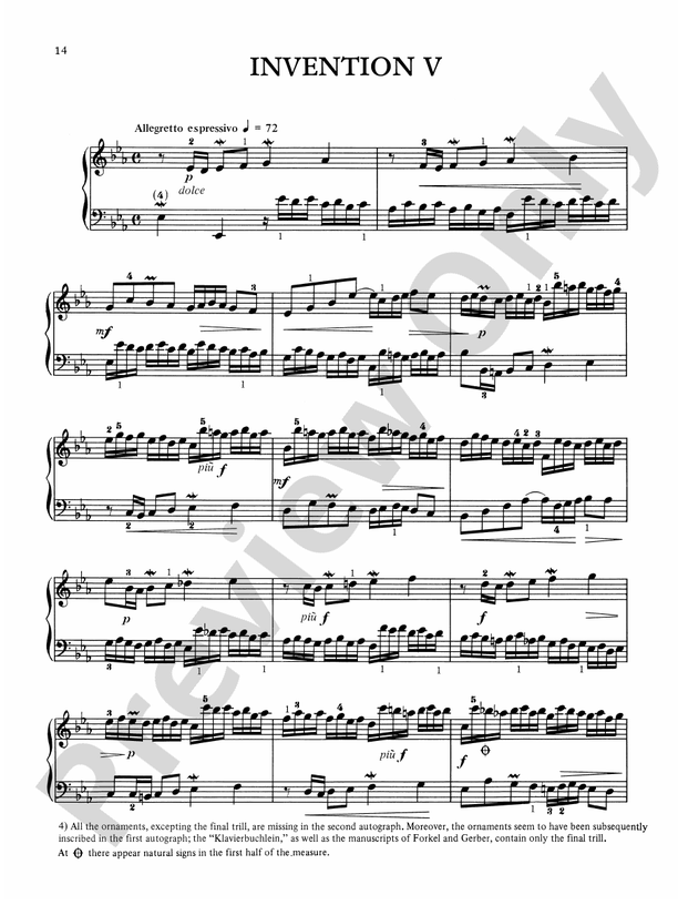 Bach: Two-Part Inventions (Ed. Hans Bischoff): Invention V Part ...