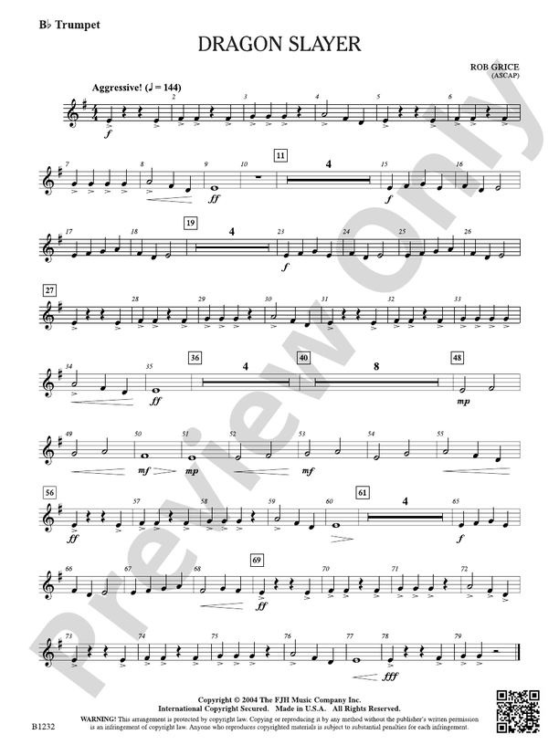 Dragon Slayer: B-flat Trumpet: B-flat Trumpet Part: Rob Grice - Digital Sheet Music Download