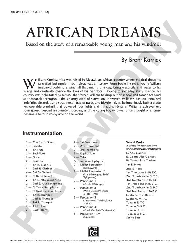 African Dreams: Concert Band Conductor Score & Parts: Brant Karrick ...