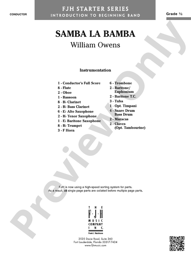 Samba La Bamba: Score: Concert Band Score: William Owens - Digital ...