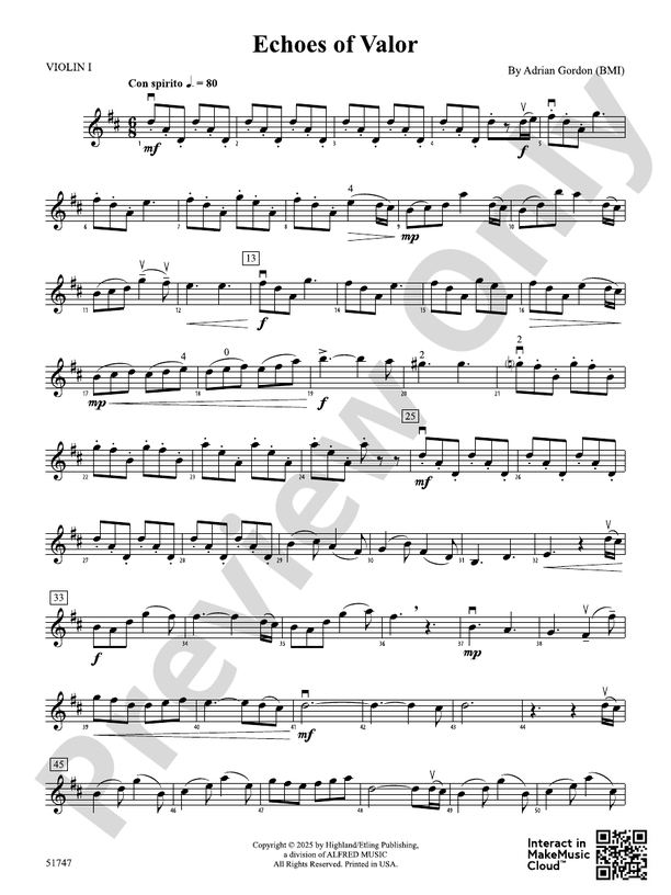 Echoes of Valor: 1st Violin: 1st Violin Part - Digital Sheet Music Download