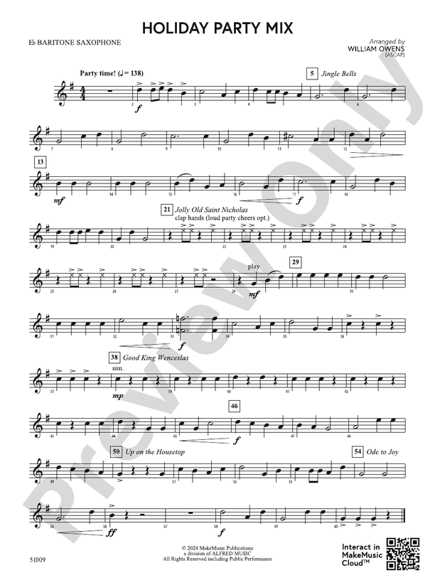 Holiday Party Mix: E-flat Baritone Saxophone: E-flat Baritone Saxophone Part - Digital Sheet ...
