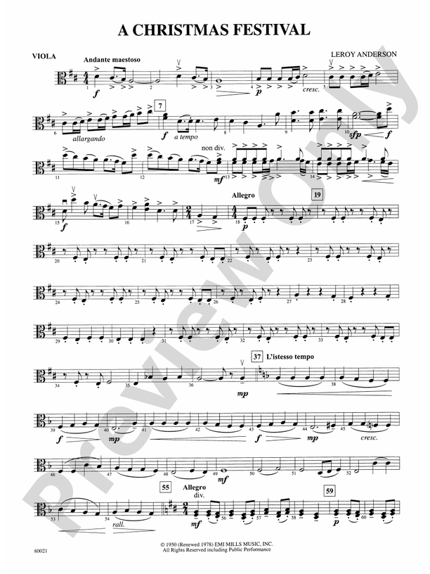 A Christmas Festival: Viola: Viola Part - Digital Sheet Music Download