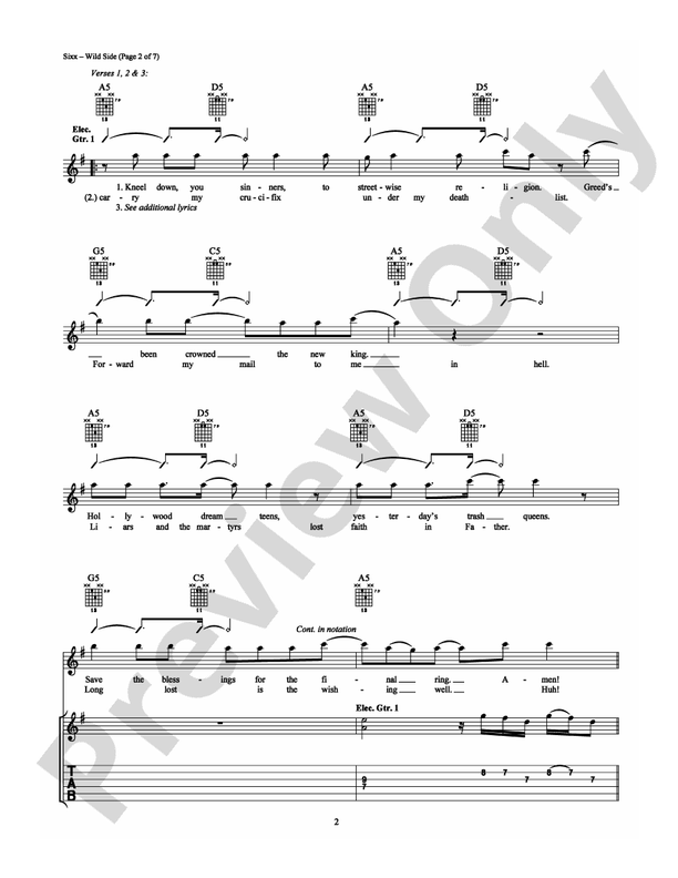 Wild Side: Guitar TAB: Motley Crue - Digital Sheet Music Download