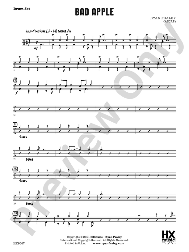Bad Apple: Drum Set: Drum Set Part: Ryan Fraley - Digital Sheet Music ...