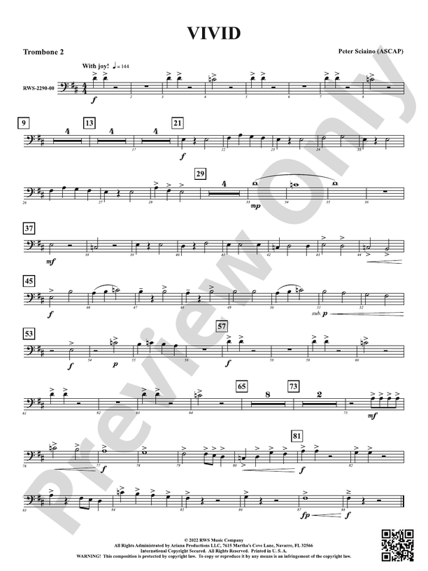 Vivid: 2nd Trombone: 2nd Trombone Part: Peter Sciaino - Digital Sheet Music Download