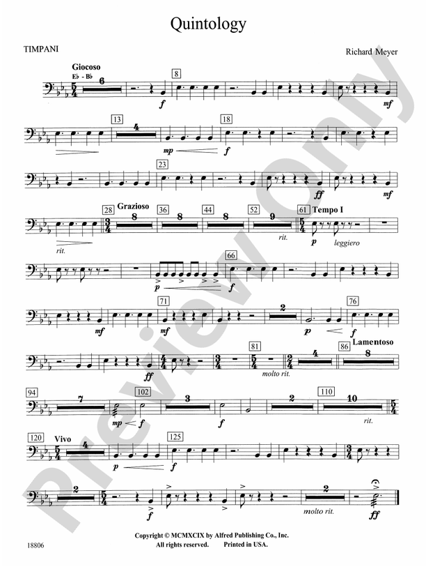 Quintology: Timpani: Timpani Part - Digital Sheet Music Download