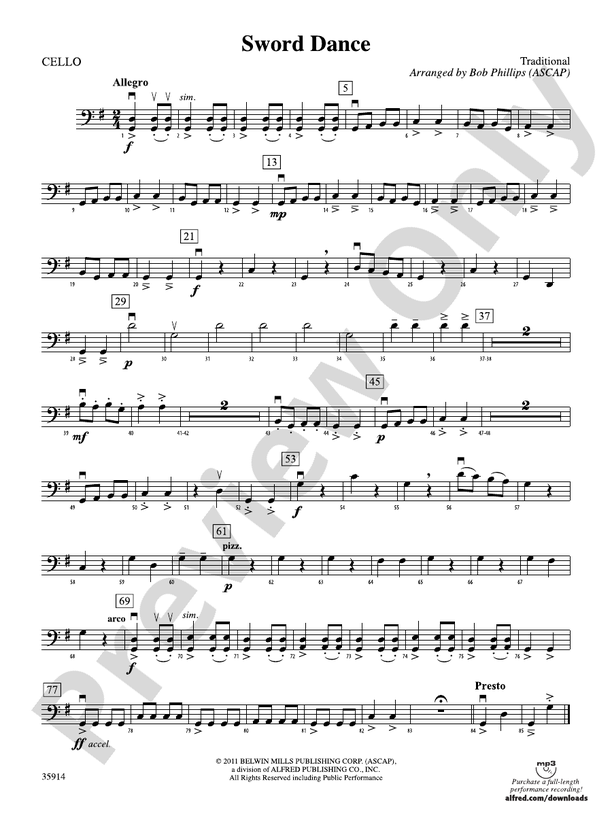 Sword Dance: Cello: Cello Part - Digital Sheet Music Download