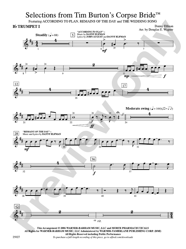 Corpse Bride, Selections from Tim Burton's: 1st B-flat Trumpet: 1st B ...