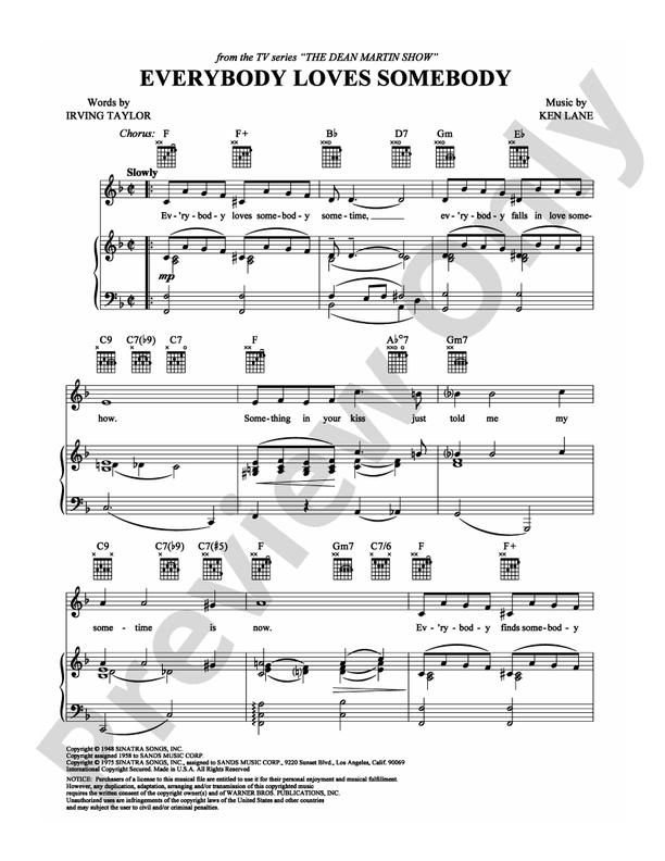 Everybody Loves Somebody: Piano/Vocal/Chords: Dean Martin - Digital ...