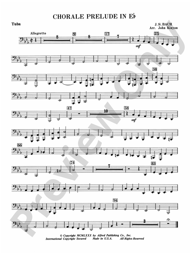 Chorale Prelude in E-Flat: Tuba: Tuba Part - Digital Sheet Music Download