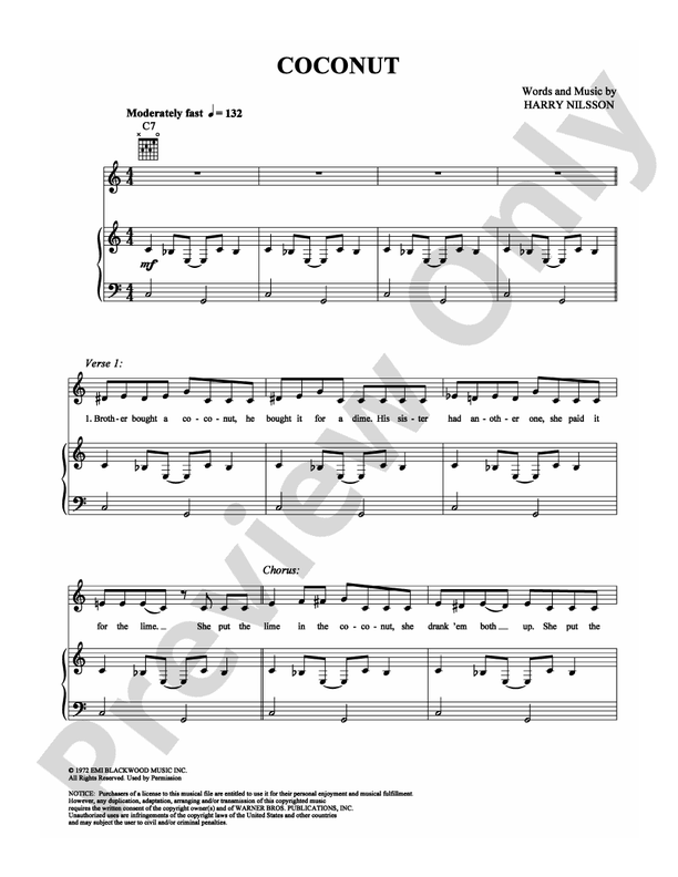 Coconut: Piano/Vocal/Chords: Harry Nilsson - Digital Sheet Music Download