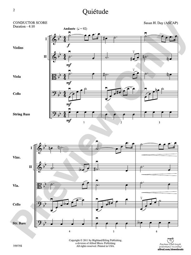 Quiétude: Score: String Orchestra Score - Digital Sheet Music Download