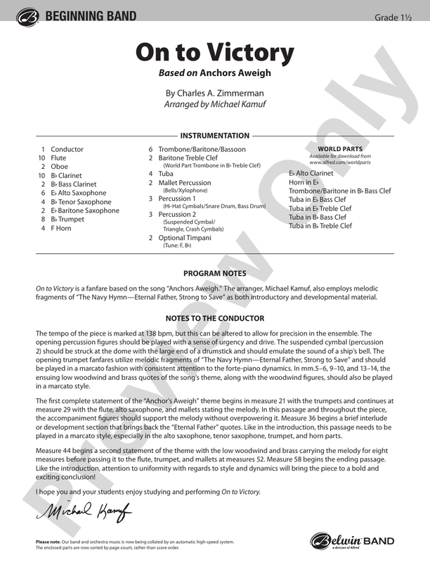 On to Victory: Concert Band Conductor Score & Parts: Charles A ...