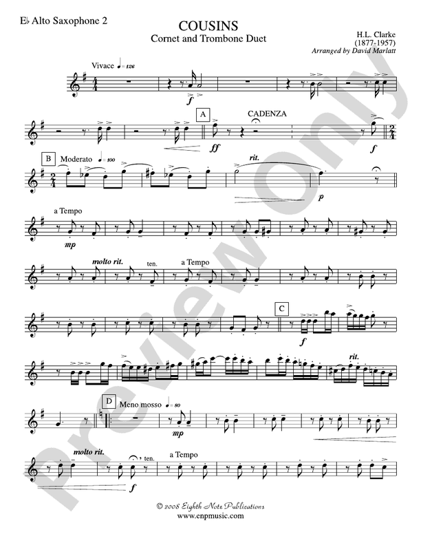 Cousins (Cornet and Trombone Duet and Concert Band): 2nd E-flat Alto Saxophone: 2nd E-flat Alto ...