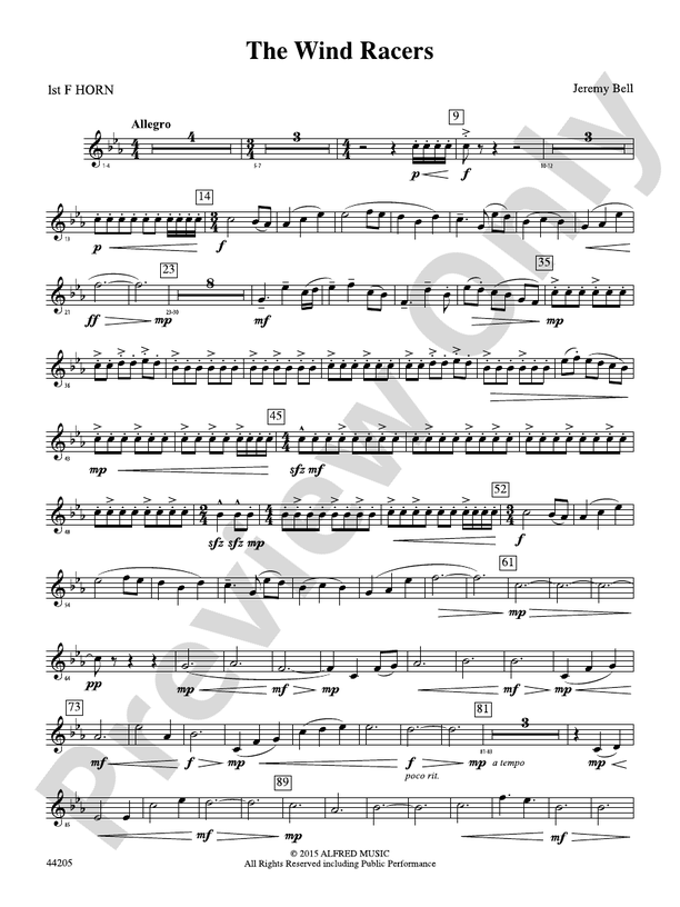 The Wind Racers: 1st F Horn: 1st F Horn Part - Digital Sheet Music Download