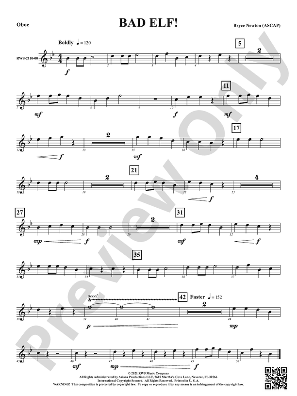 Bad Elf!: Oboe: Oboe Part: Bryce Newton - Digital Sheet Music Download
