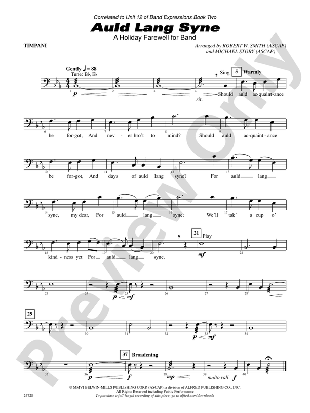Auld Lang Syne (A Holiday Farewell for Band): Timpani: Timpani Part - Digital Sheet Music Download