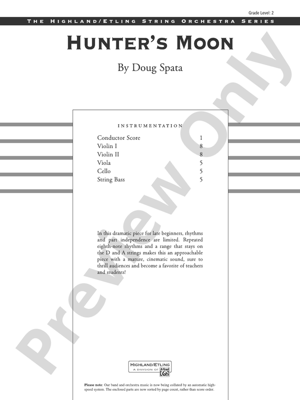 Hunter's Moon: Score: String Orchestra Score - Digital Sheet Music Download