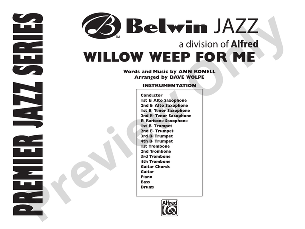 Willow Weep for Me: Jazz Ensemble Conductor Score & Parts: Ann Ronell ...