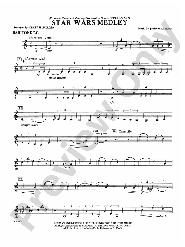 Star Wars® Medley: Baritone T.C.: Baritone T.C. Part - Digital Sheet ...