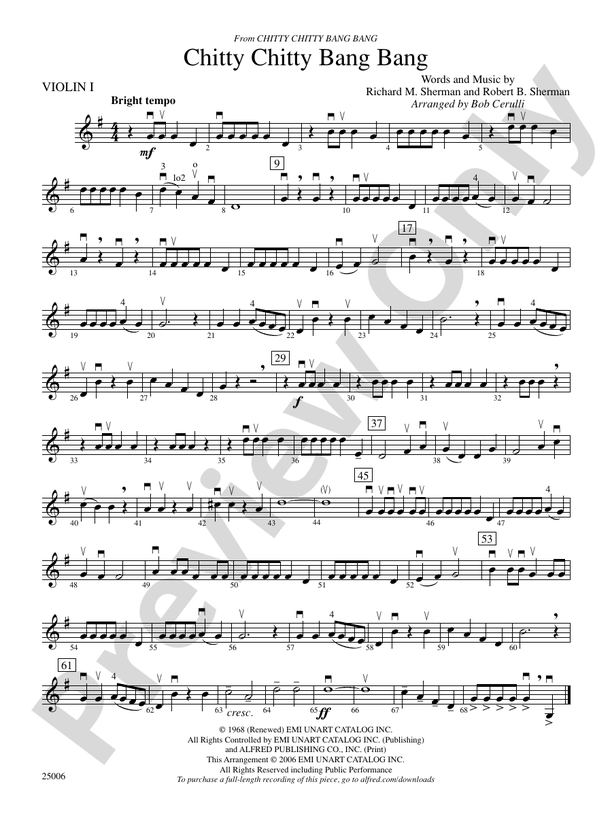 Chitty Chitty Bang Bang: 1st Violin: 1st Violin Part - Digital Sheet ...