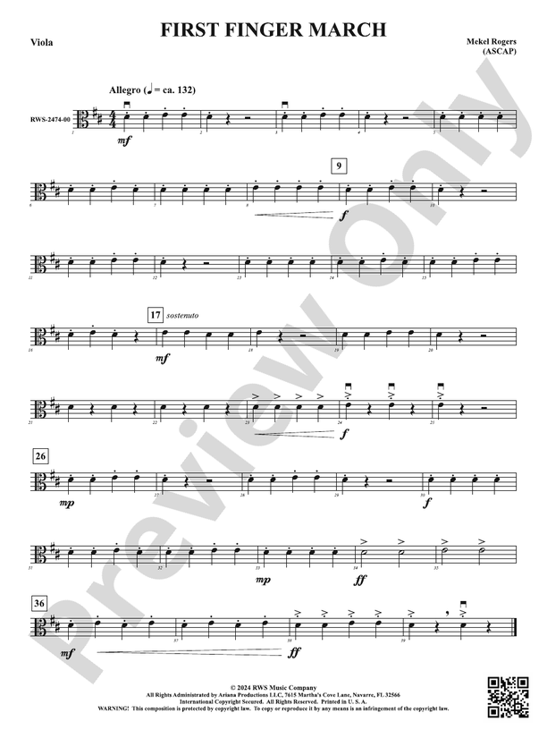 First Finger March: Viola: Viola Part: Mekel Rogers - Digital Sheet ...