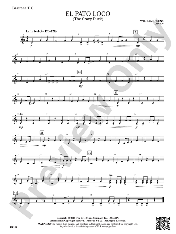 El Pato Loco (The Crazy Duck): Baritone T.C.: Baritone T.C. Part ...