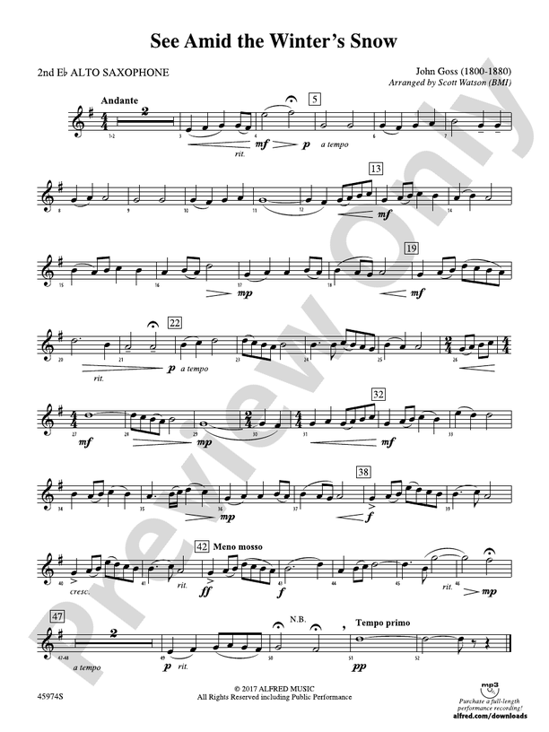 See Amid the Winter's Snow: 2nd E-flat Alto Saxophone: 2nd E-flat Alto ...