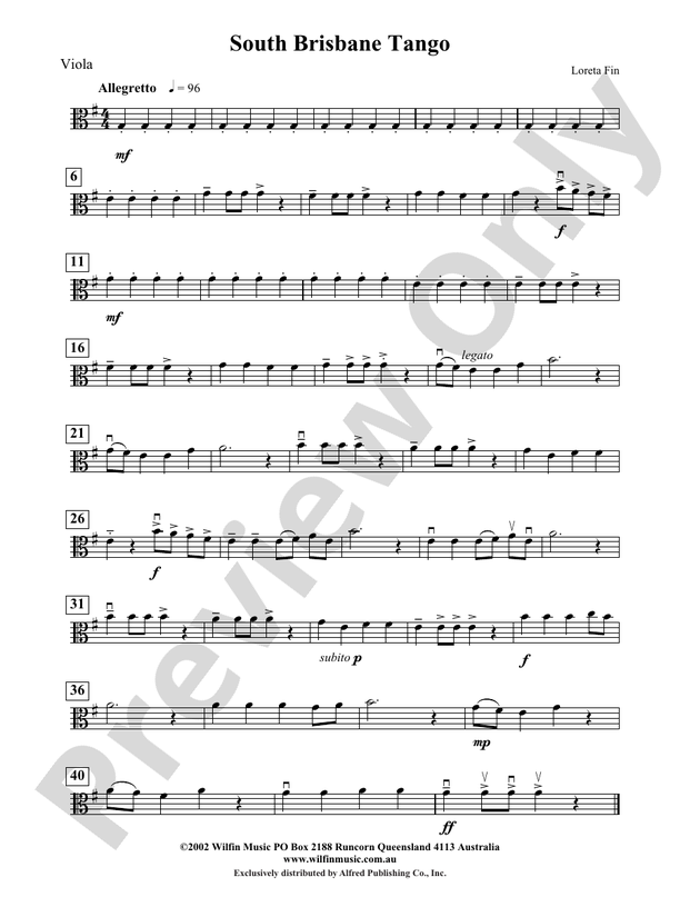 South Brisbane Tango: Viola: Viola Part - Digital Sheet Music Download
