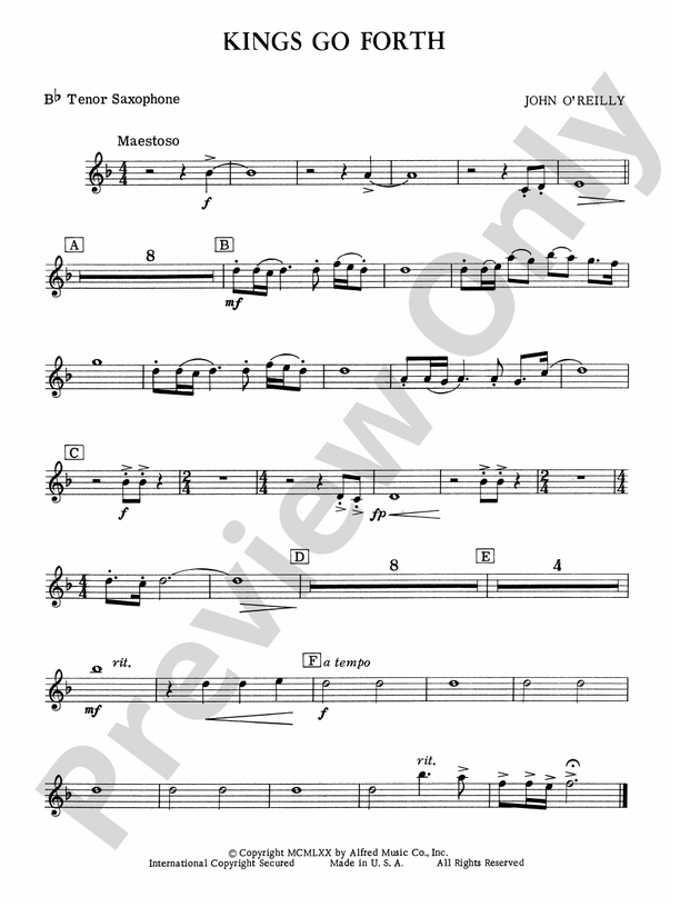 Kings Go Forth: B-flat Tenor Saxophone: B-flat Tenor Saxophone Part ...
