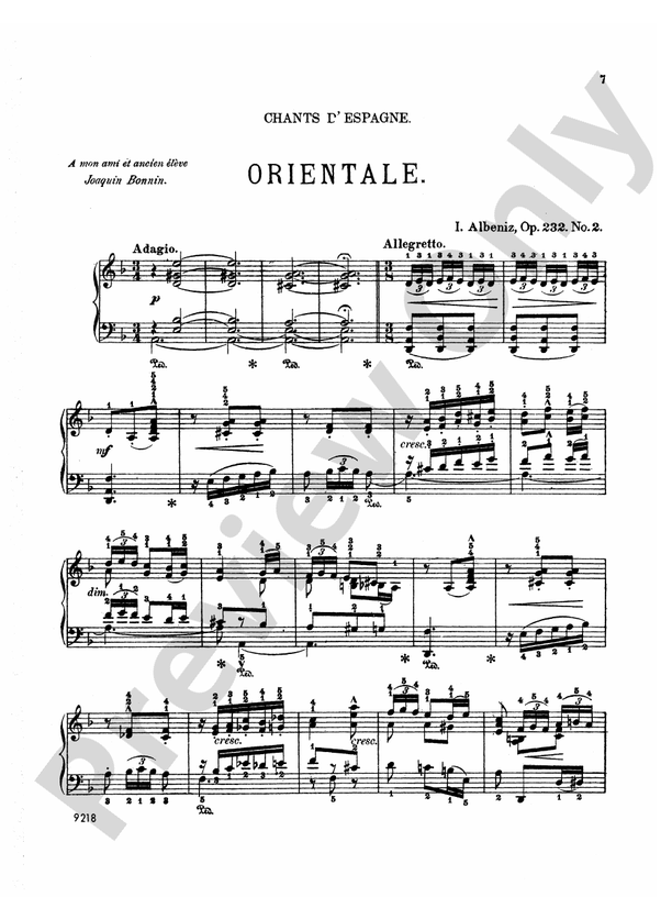 Albéniz: Songs of Spain, Op. 232: Orientale Part - Digital Sheet Music ...