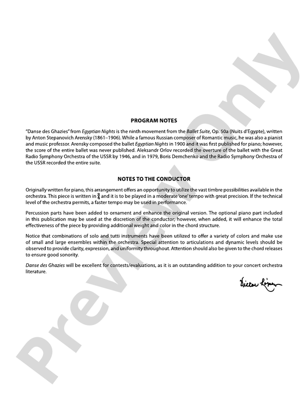 Danse des Ghazies: Full Orchestra Conductor Score & Parts: Anton ...