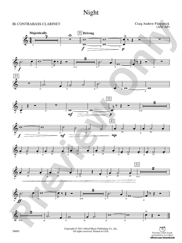 Night: (wp) B-flat Contrabass Clarinet: (wp) B-flat Contrabass Clarinet World Part - Digital ...