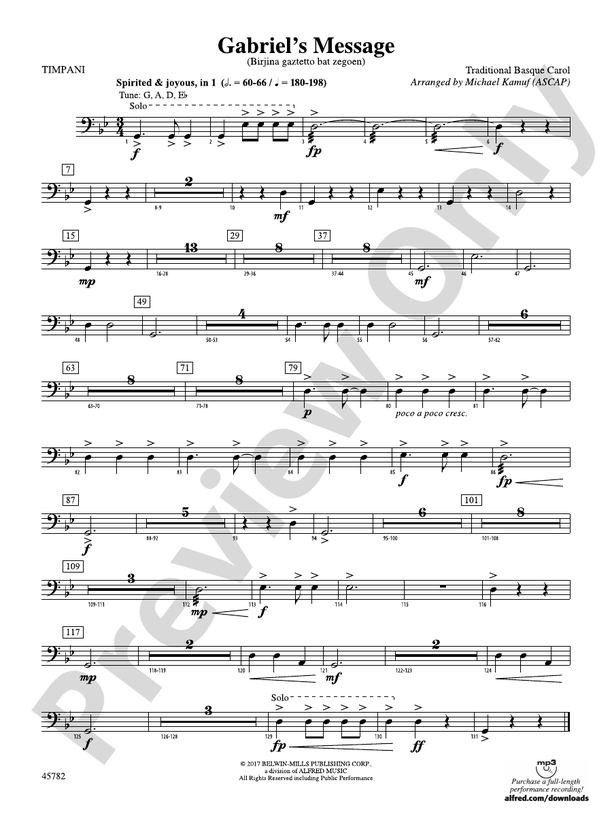 Gabriel's Message: Timpani: Timpani Part - Digital Sheet Music Download