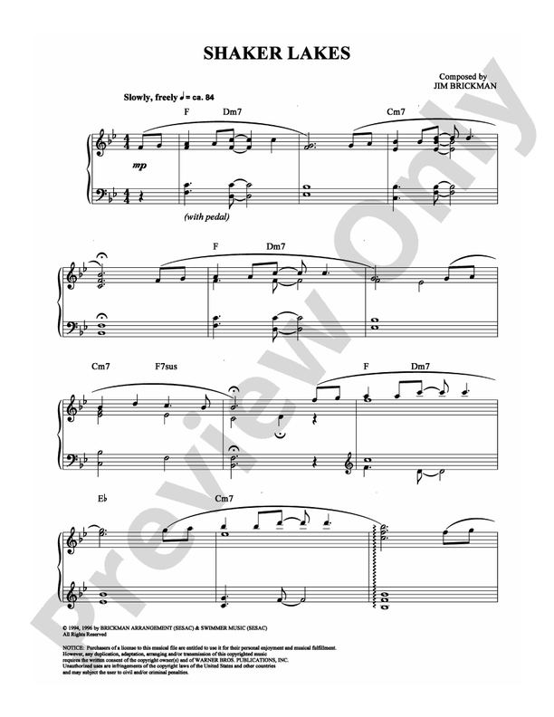 Shaker Lakes: Piano: Jim Brickman - Digital Sheet Music Download